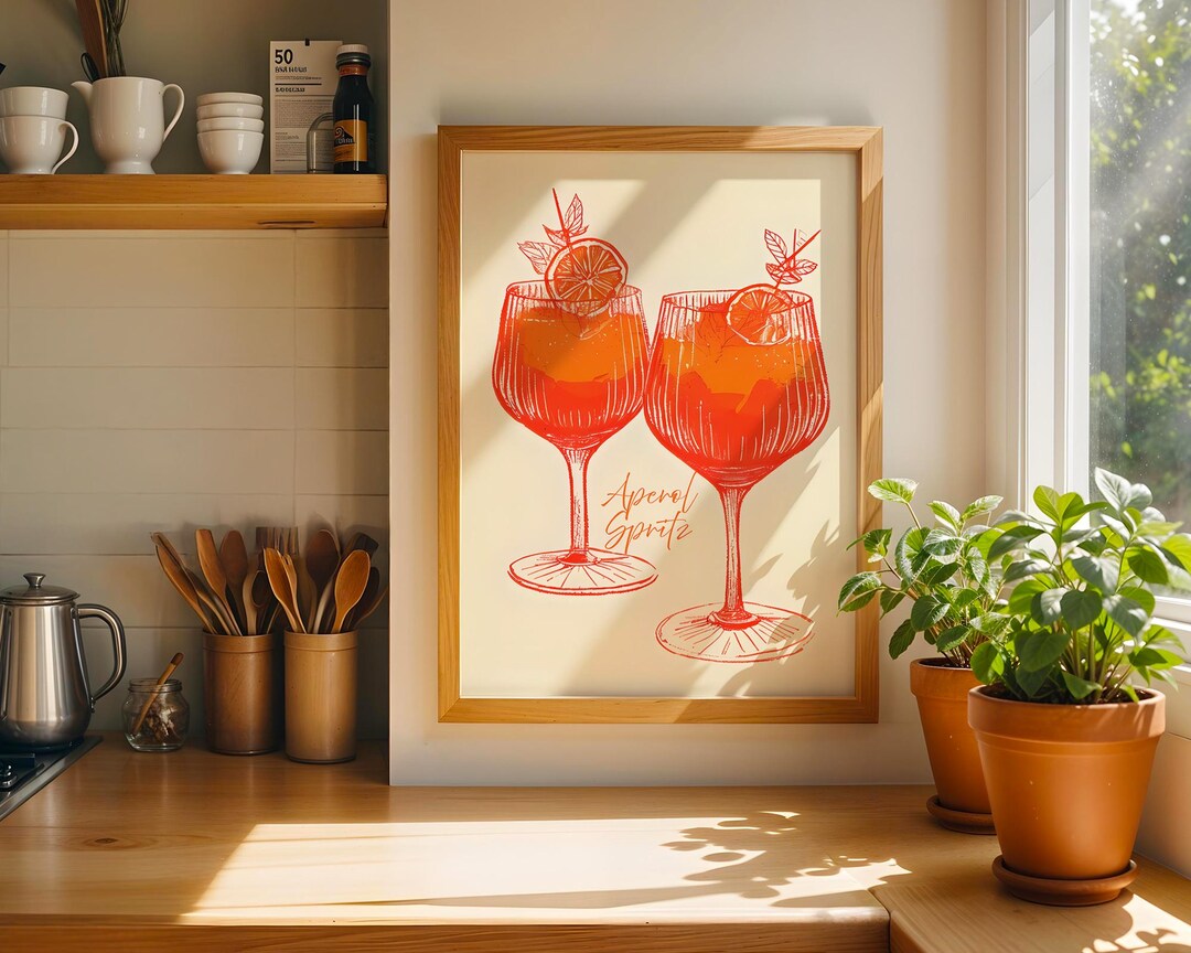 Aperol Spritz Print: Minimalist Cocktail Line Art - Etsy