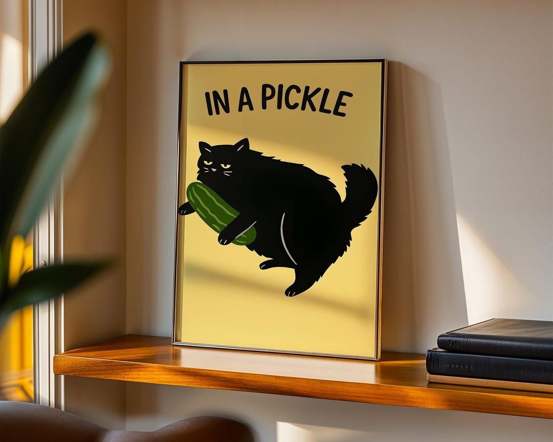 Funny Black Cat Pickle Print: Quirky Kitchen Wall Art - Etsy