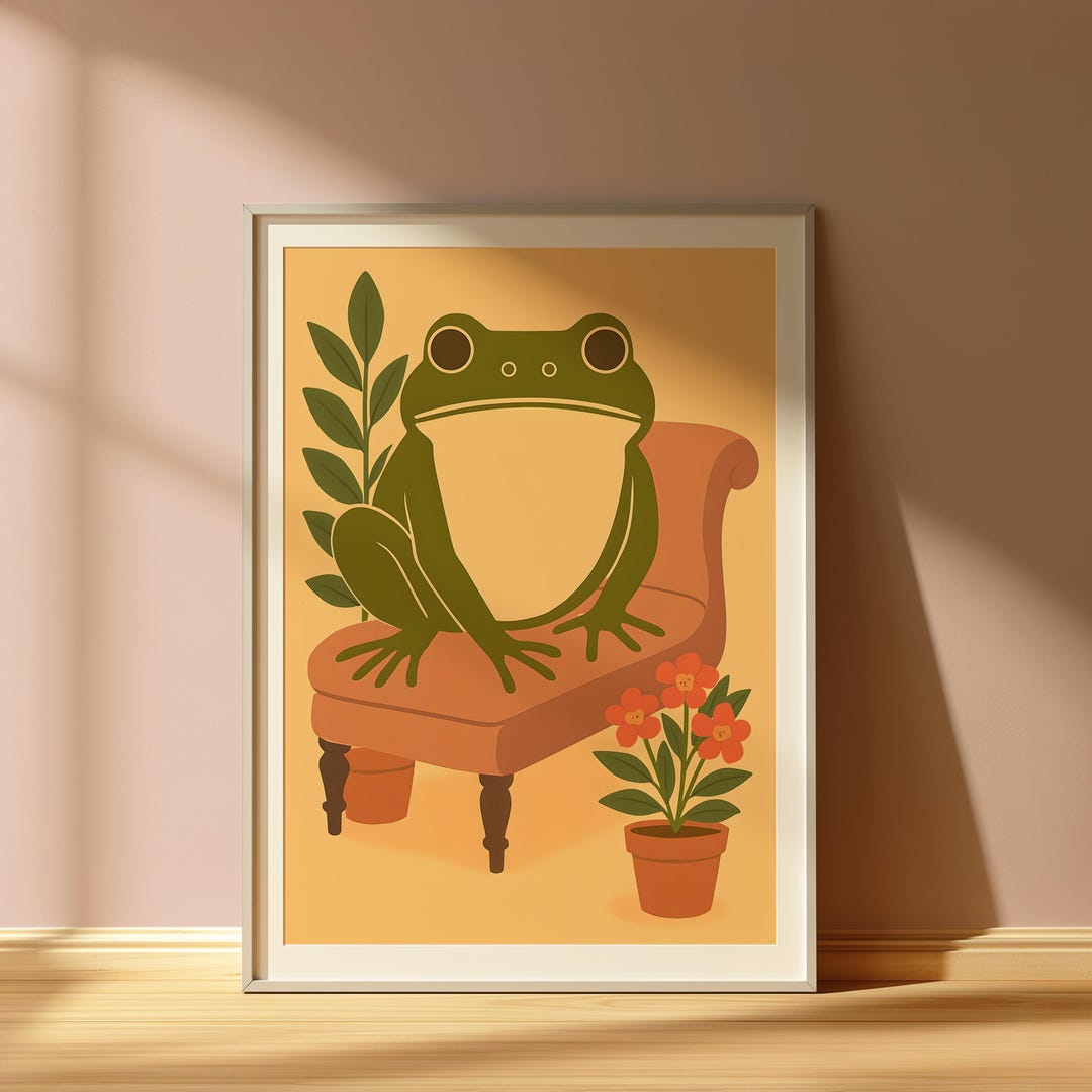 Japanese Frog Art Print: Beige Minimalist Japandi Decor - Etsy