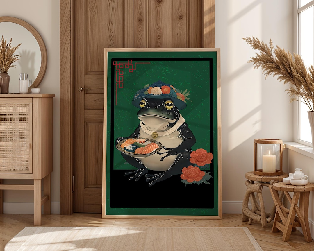 Japanese Style Sushi Frog Poster - Japanese Animal Wall Art - Decor for ...