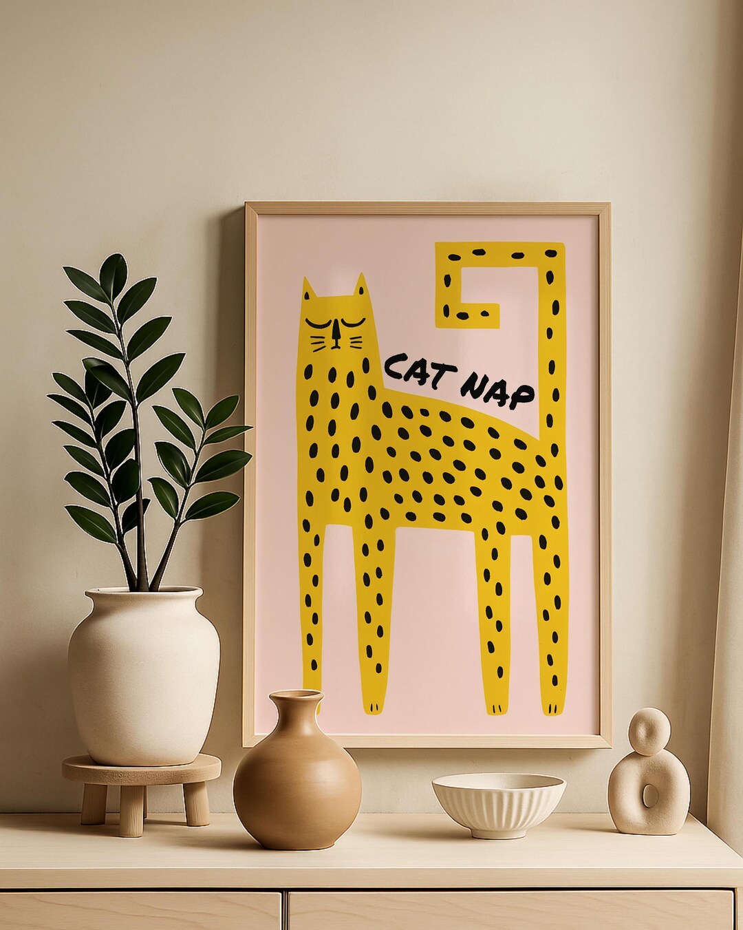 Cat Nap Print - Sleepy Cat Art - Minimalist Wall Decor - Cat Lover Gift ...