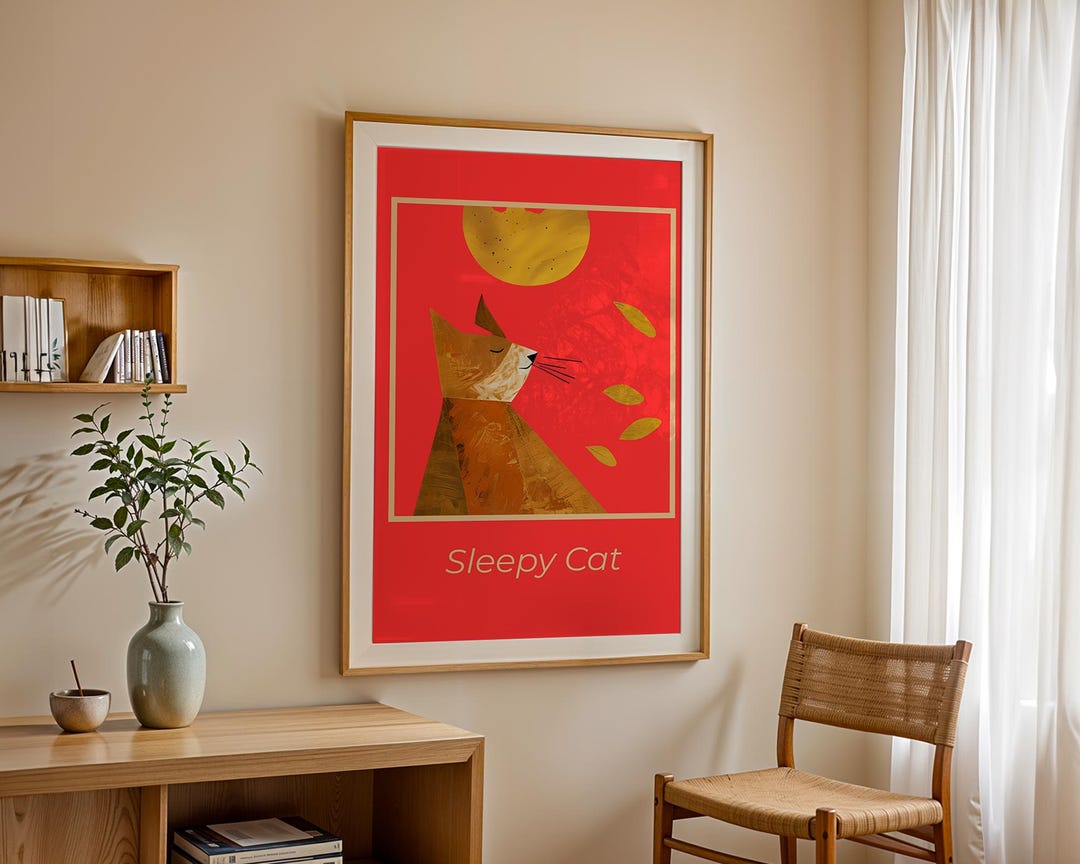 Sleepy Cat Art Print: Funky Animal Wall Decor - Etsy