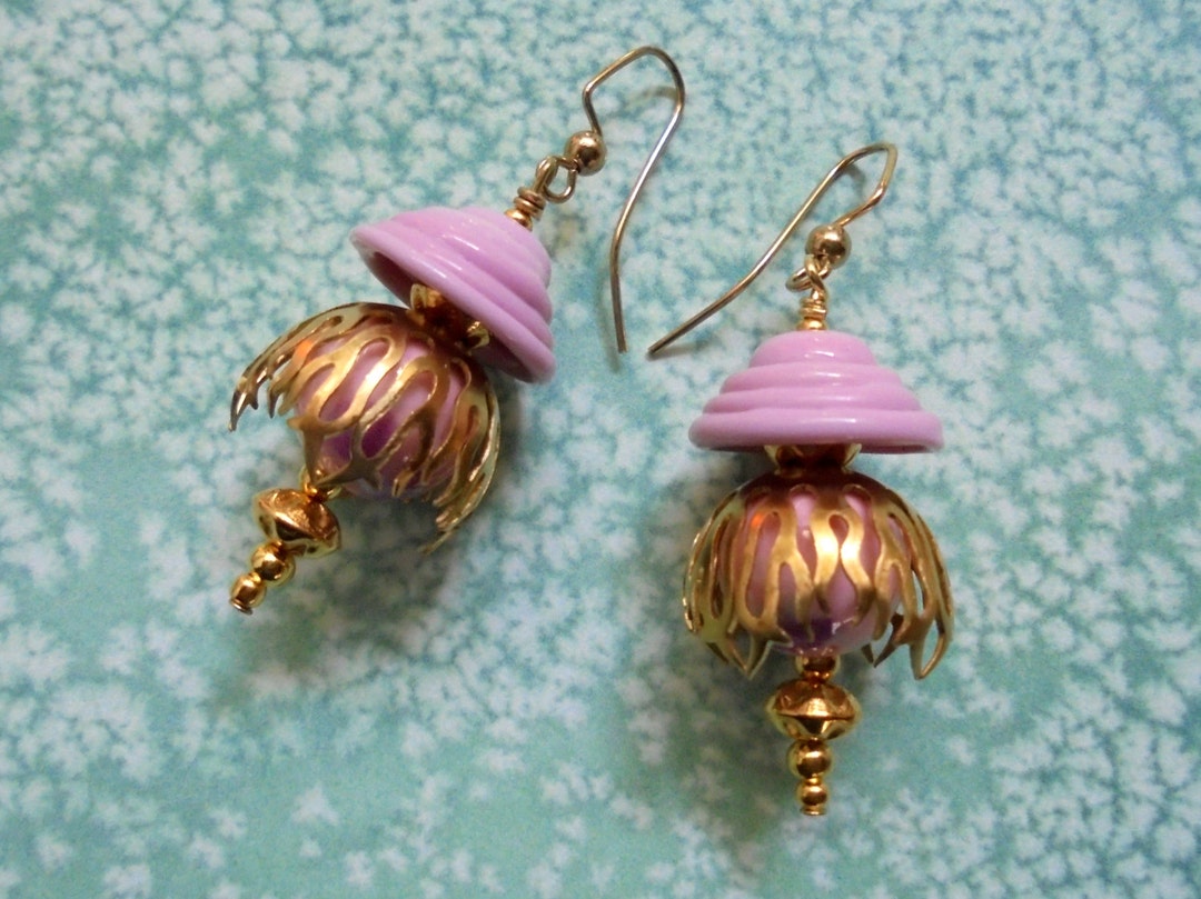 Light Pink, Purple, Aqua and Gold Under Sea Fantasy Earrings 3276 - Etsy
