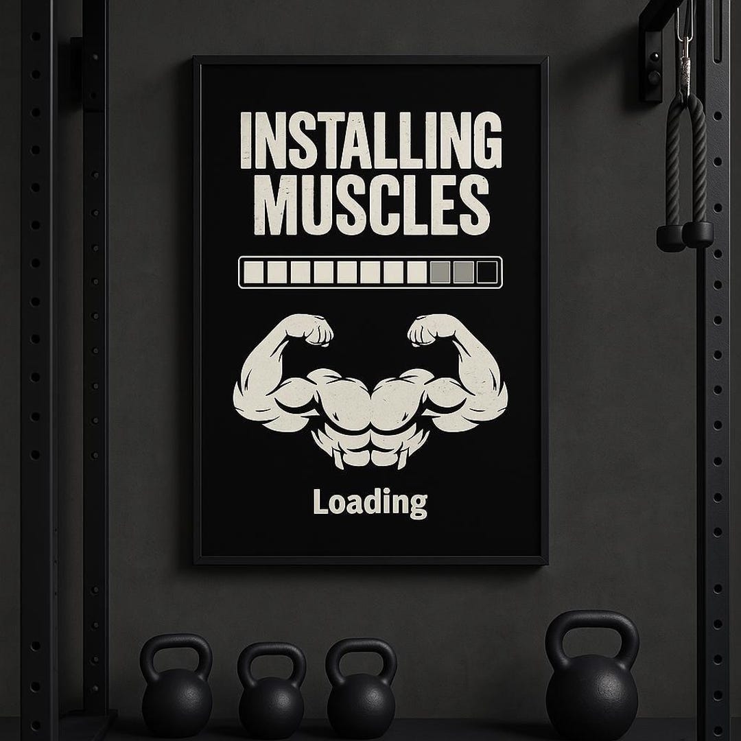 Installing Muscles Loading Bar Poster for Fitness Motivation - Humorous ...