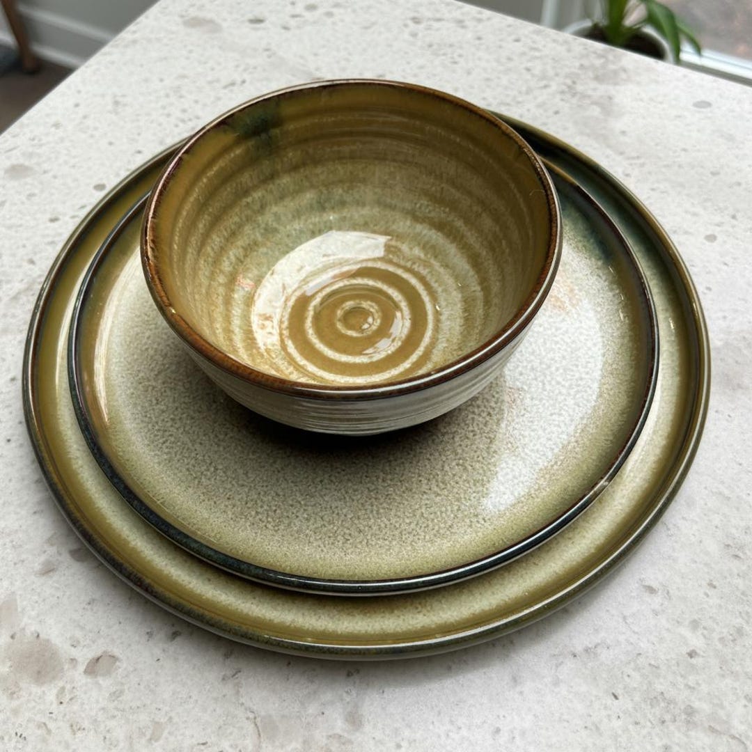 Handmade Rustic Ceramic Dinnerware Set: Sage Green Stoneware - Etsy