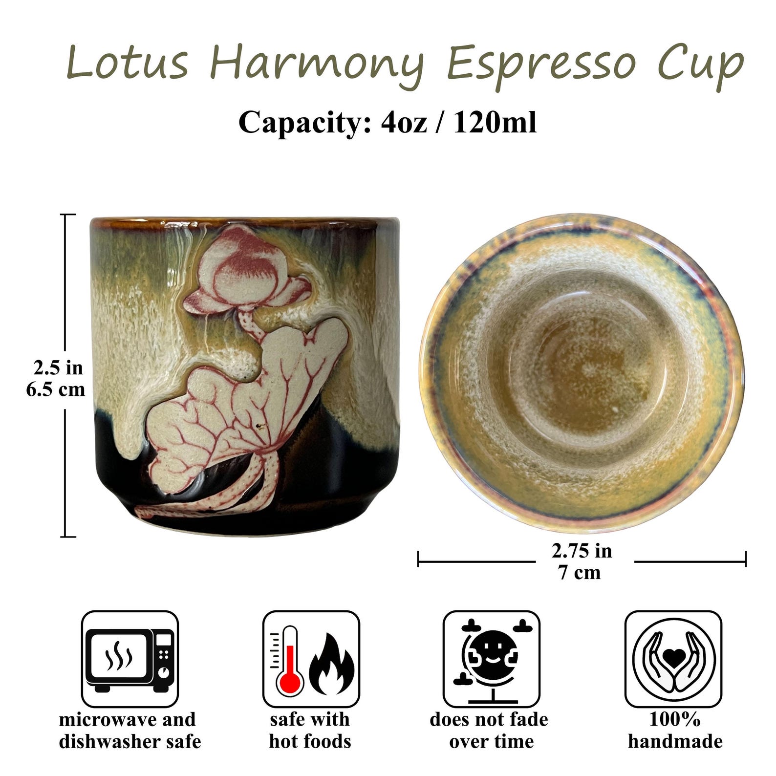 Lotus Harmony Espresso Cup With Reactive Glaze, Artisan Carved Design ...