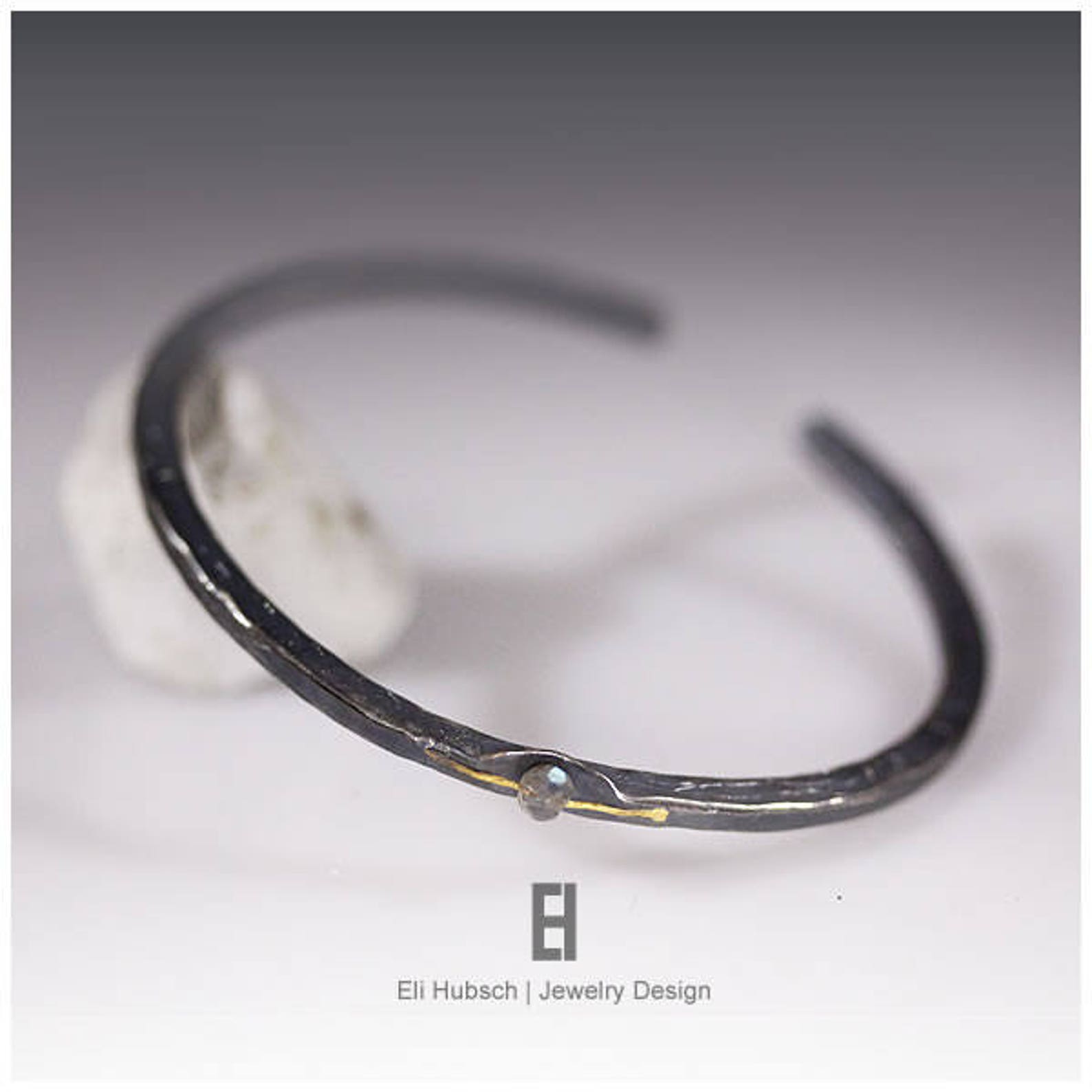 Single Stone Cuff Bracelet - Pure Silver, 24K Gold, Labradorite - Made ...