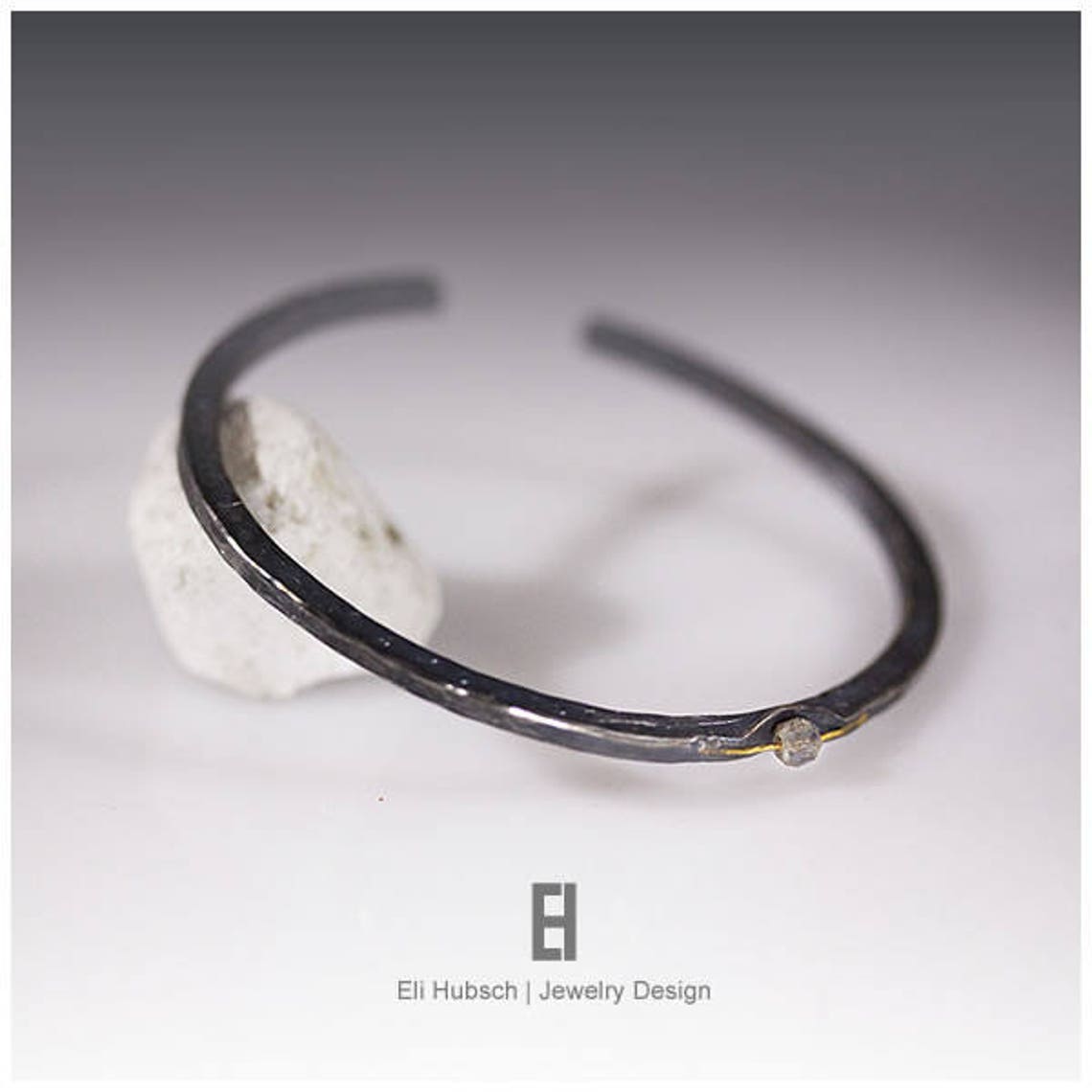 Single Stone Cuff Bracelet - Pure Silver, 24K Gold, Labradorite - Made ...