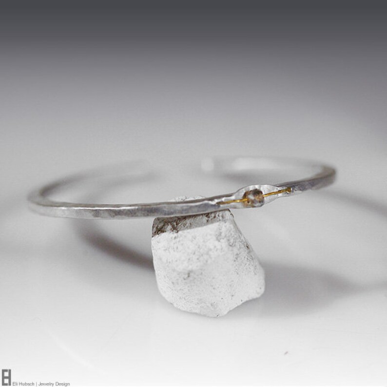 Single Stone Cuff Bracelet - Pure Silver, 24K Gold, Labradorite - Made ...