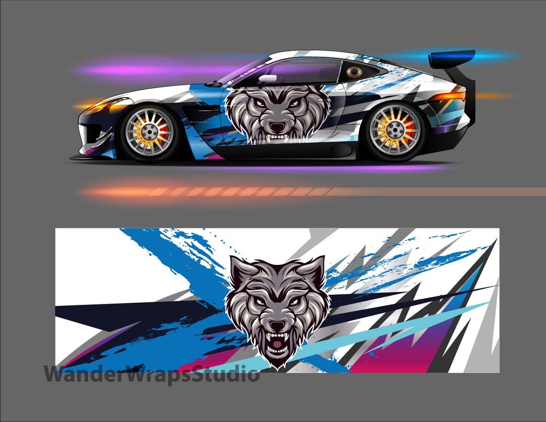 Fiery Wolf Race Car Livery Design: Editable Vehicle Wrap (EPS, PDF File ...