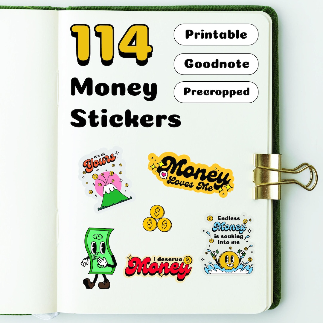 114 Retro Printable Money Affirmation Stickers, Chic Money Stickers for ...