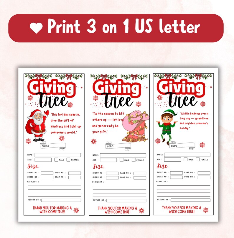 Christmas Giving Tree Gift Tag Printable Editable Donation Slip for ...