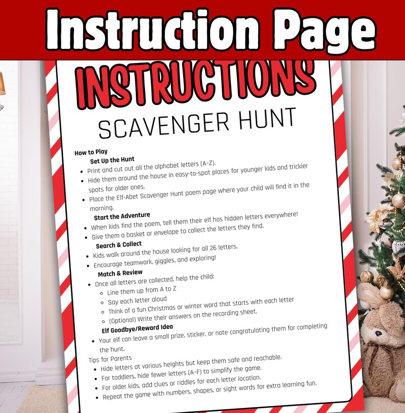 Elf-abet Scavenger Hunt, Printable Elf Props, Christmas Elf Activities ...