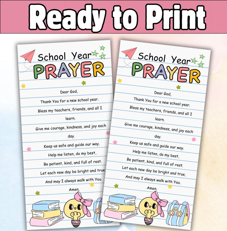 First Day of School Prayer Tag, Sunday School Printable Prayer Tag ...