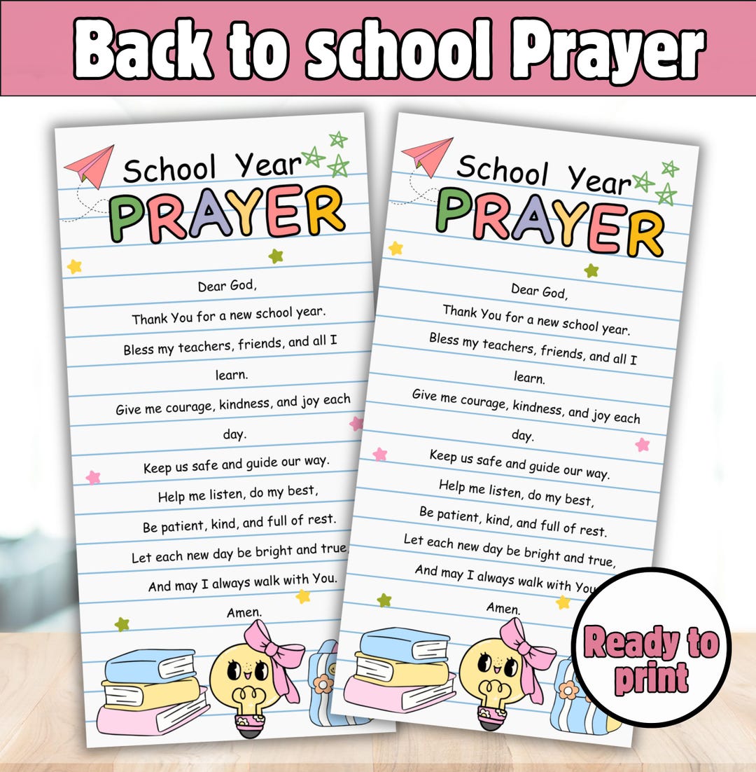 First Day of School Prayer Tag, Sunday School Printable Prayer Tag ...