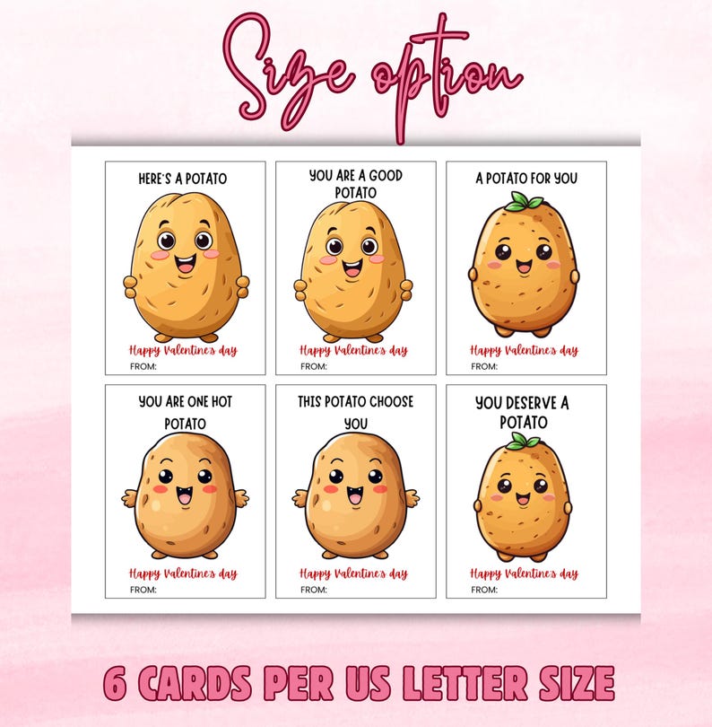Funny Potato Valentines, Valentine's Day Cards for Kids, Printable ...
