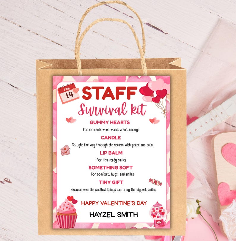 Editable Valentine Staff Survival Kit Tag , Funny Workplace Valentine ...