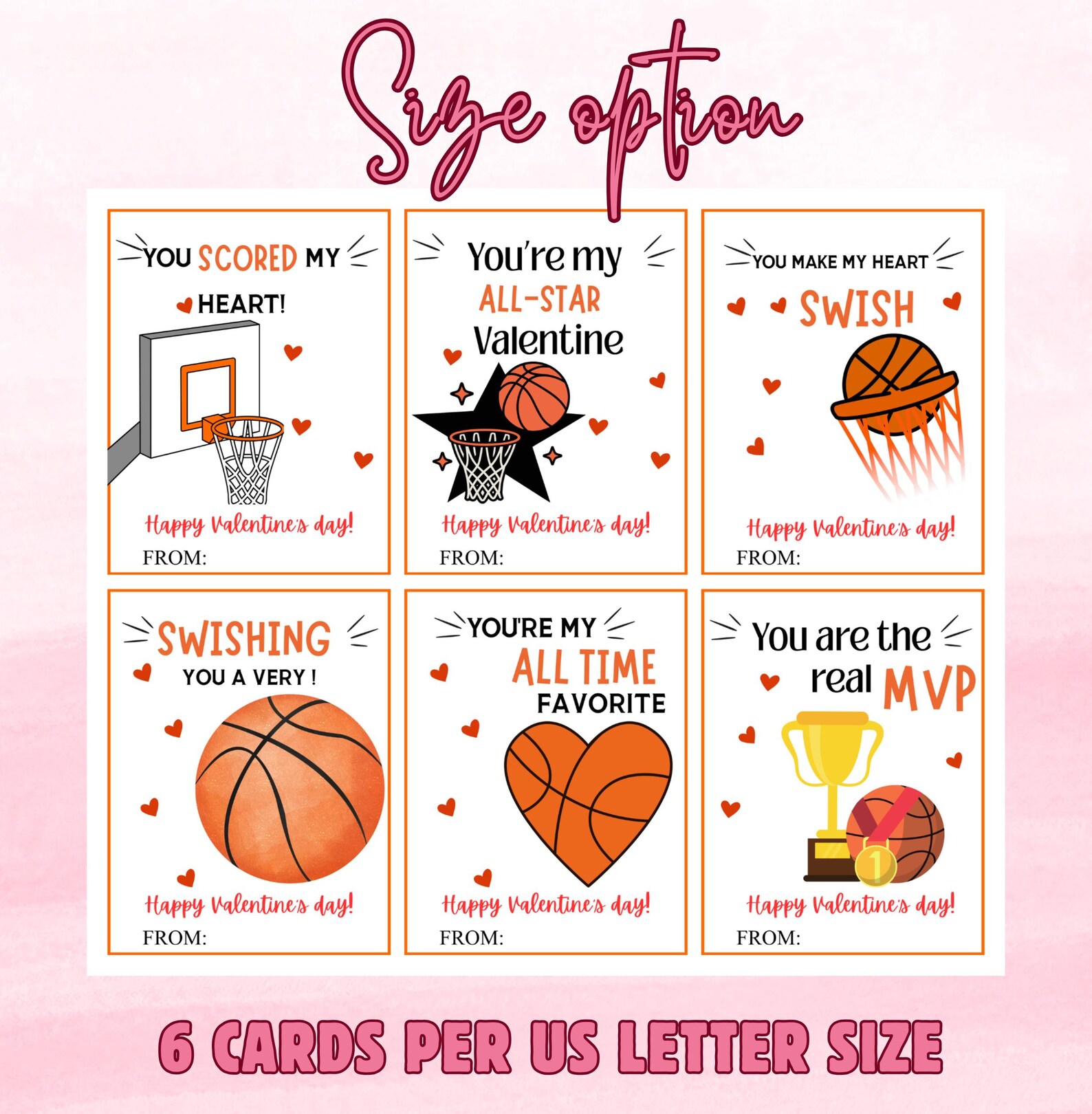 Printable Basketball Valentine Cards, Valentine Sport Card Gift, Kids ...
