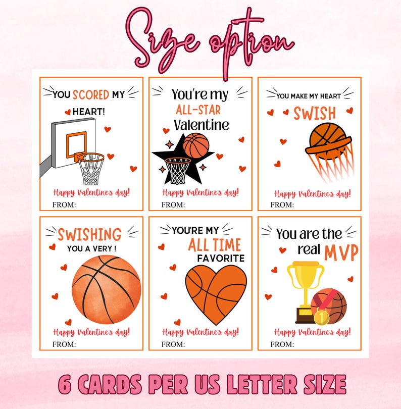 Printable Basketball Valentine Cards, Valentine Sport Card Gift, Kids ...