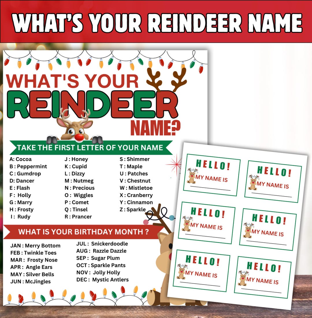 What’s Your Reindeer Name Game Printable Holiday Party Activity for ...