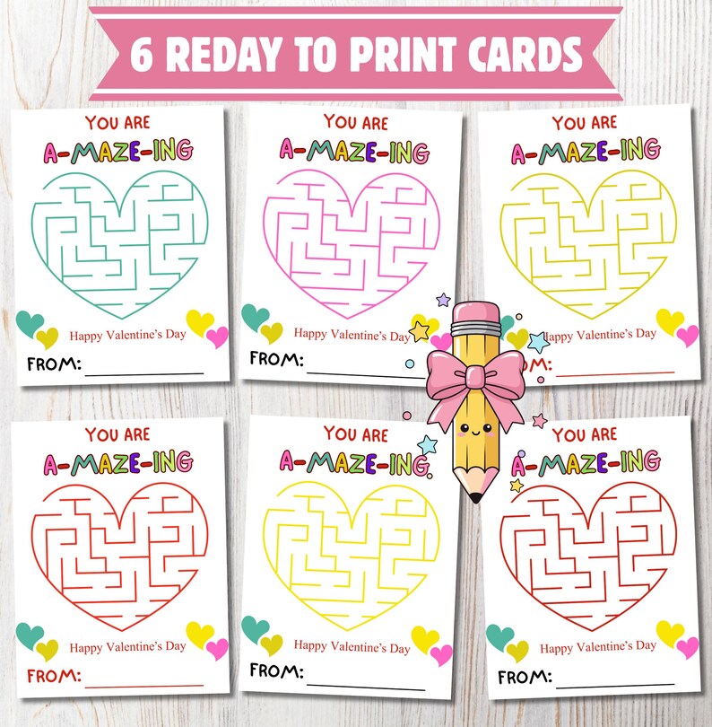 Kids Maze Valentine Cards Pencil Holder, Non Candy, Valentine Gift Card ...