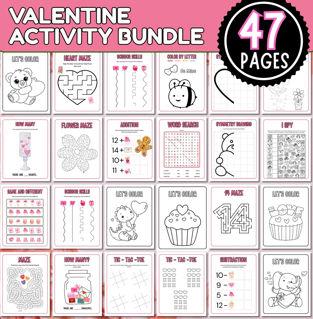 Valentines Day Printable Activity Bundle With Coloring Pages, Word ...