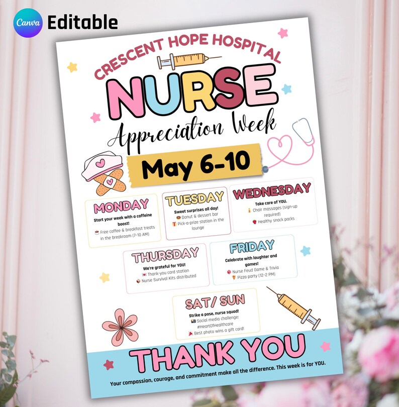 Bestseller Nurse Appreciation Itinerary Flyer, Happy Nurses Week Thank ...