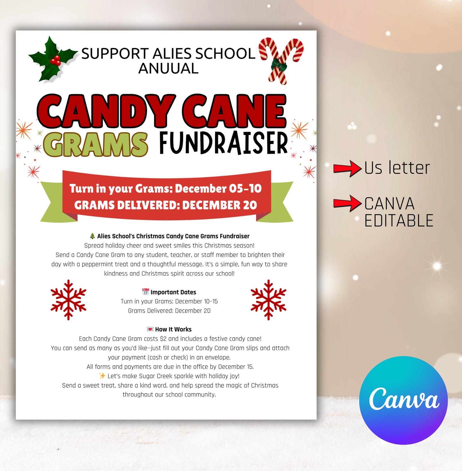 Editable Candy Cane Gram Canva Template, Holiday Christmas Grams ...
