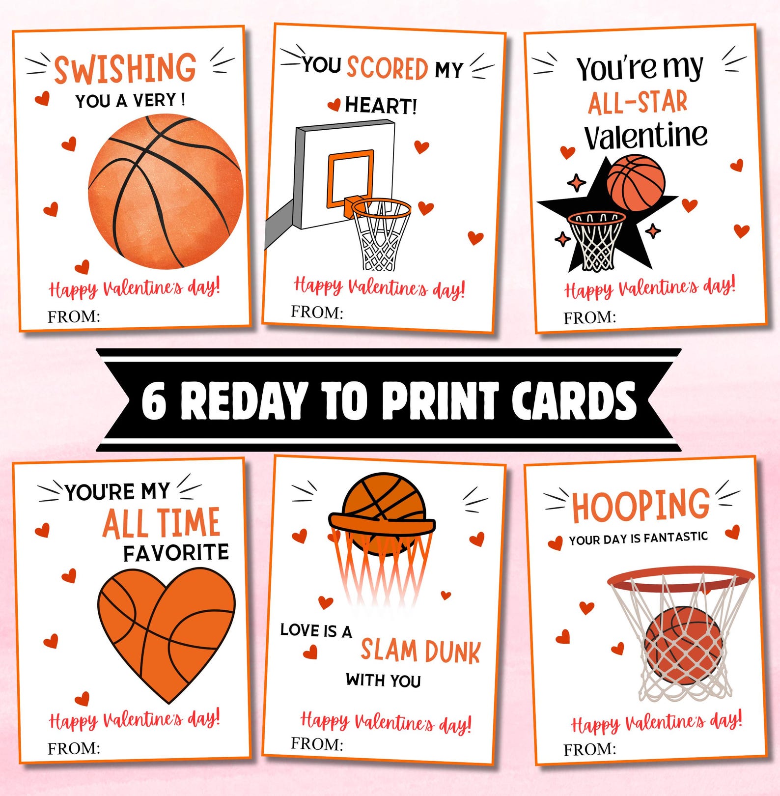 Printable Basketball Valentine Cards, Valentine Sport Card Gift, Kids ...