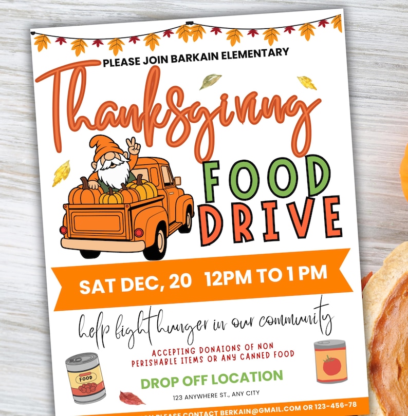 Editable Thanksgiving Food Drive Poster, Food Bank Donation Church ...