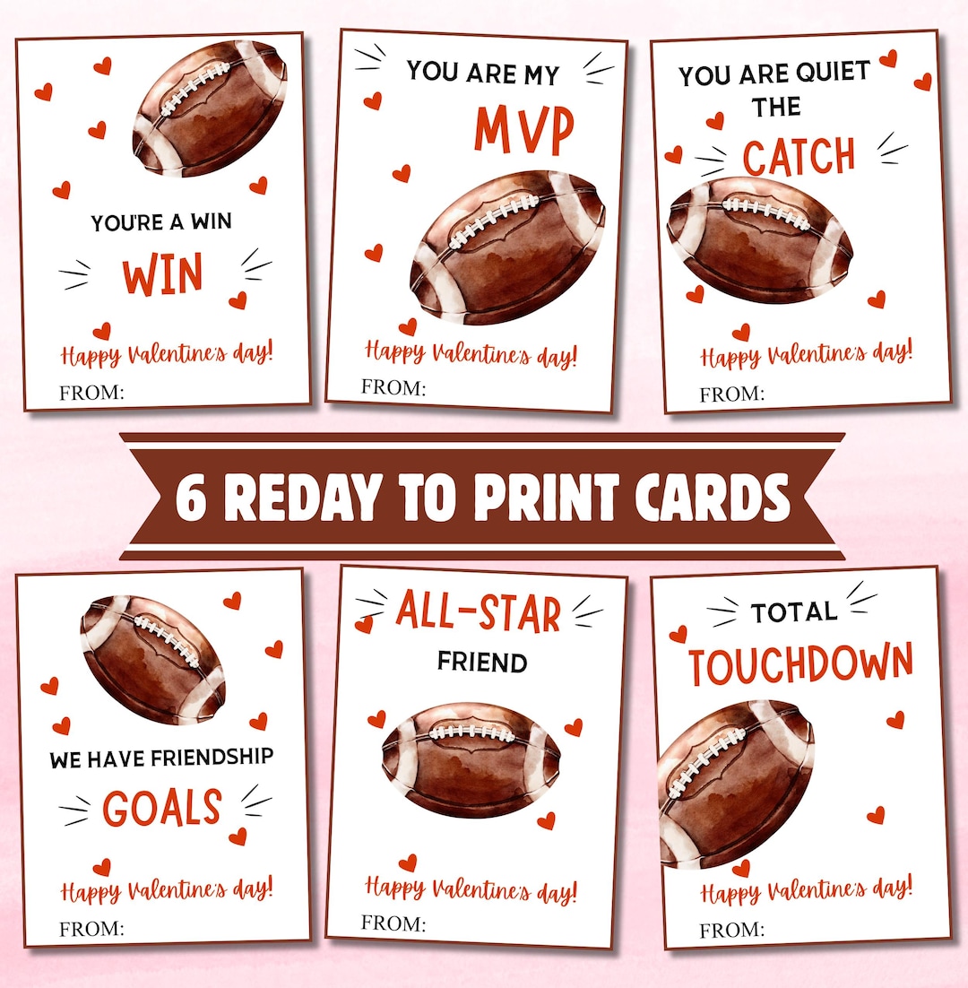 Printable Football Valentine Cards Set, Class Valentines for Kids ...