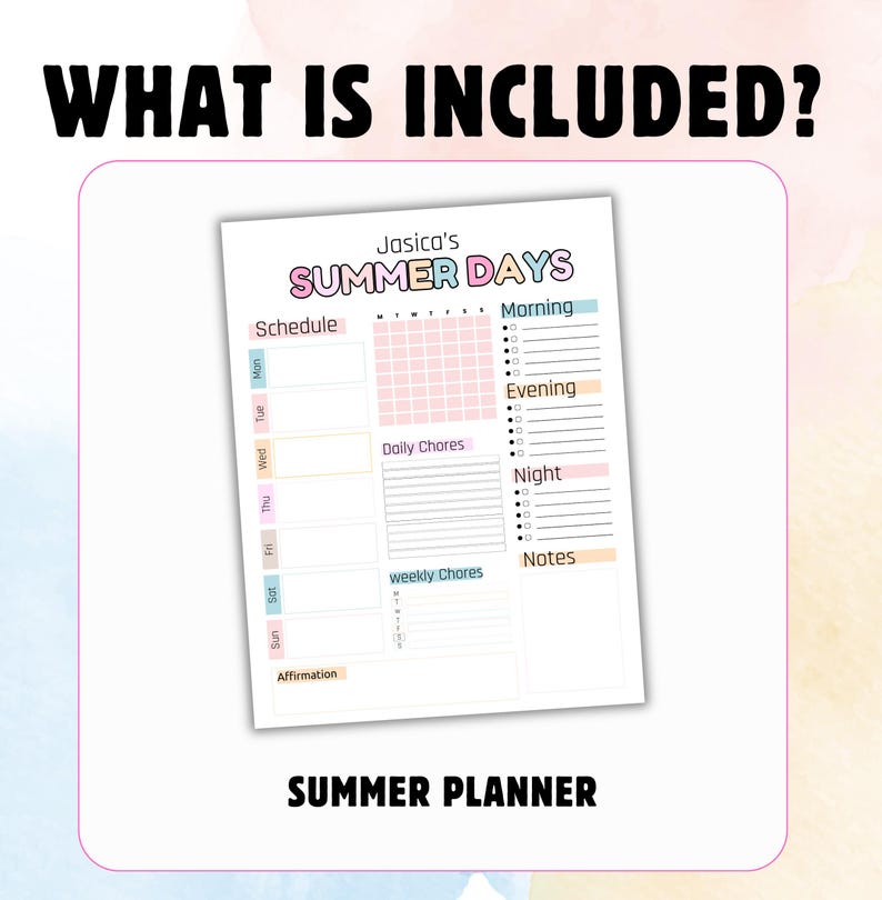 Kids Summer Schedule Editable Template, Summer Planner Kids, Summer ...