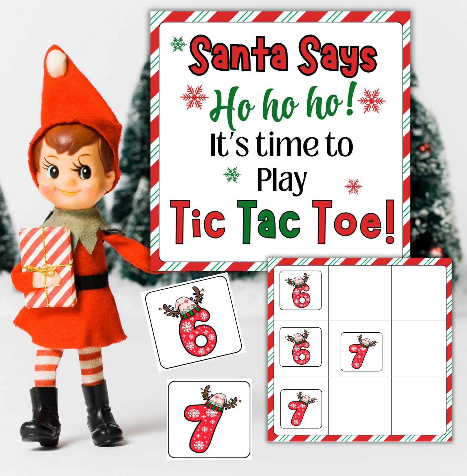 6 7 Elf Prop Sign Printable, TIC TAC TOE Elf Game, 6 7 Weekend ...