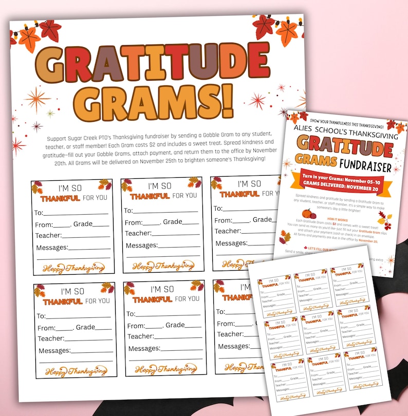 Thanksgiving Gratitude Grams Printable | PTA Fundraiser Template ...