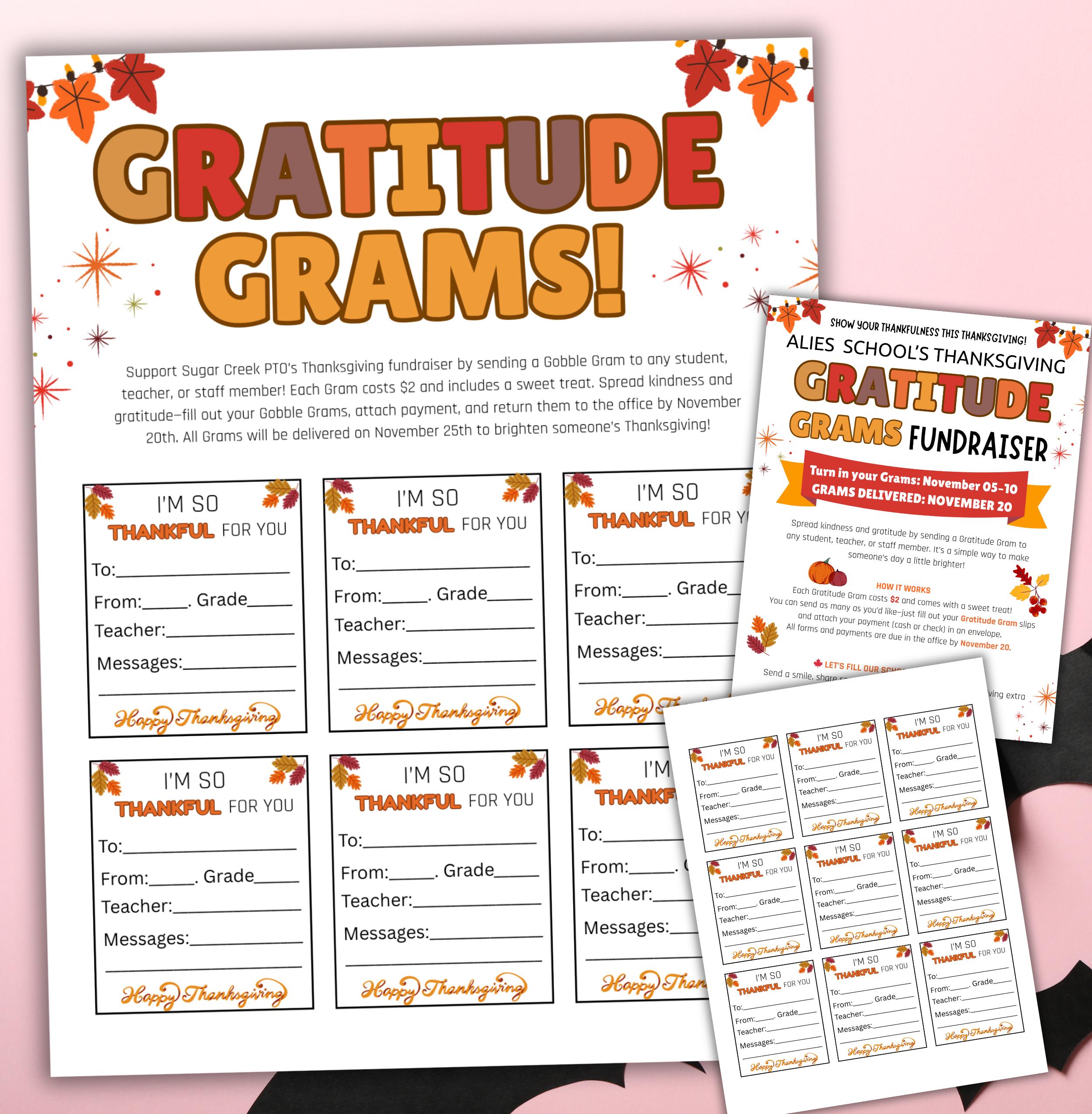 Thanksgiving Gratitude Grams Printable | PTA Fundraiser Template ...