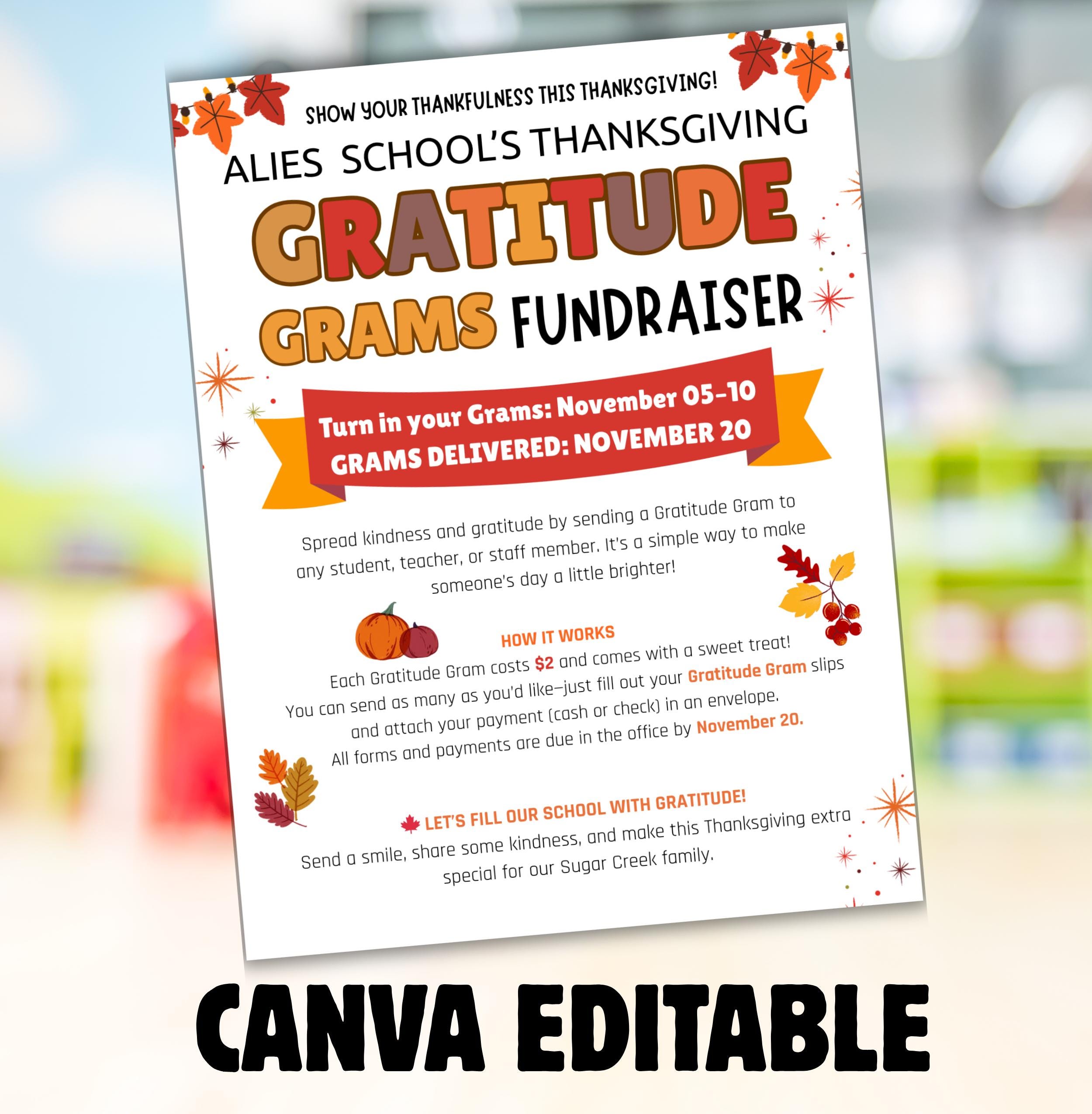 Thanksgiving Gratitude Grams Printable | PTA Fundraiser Template ...