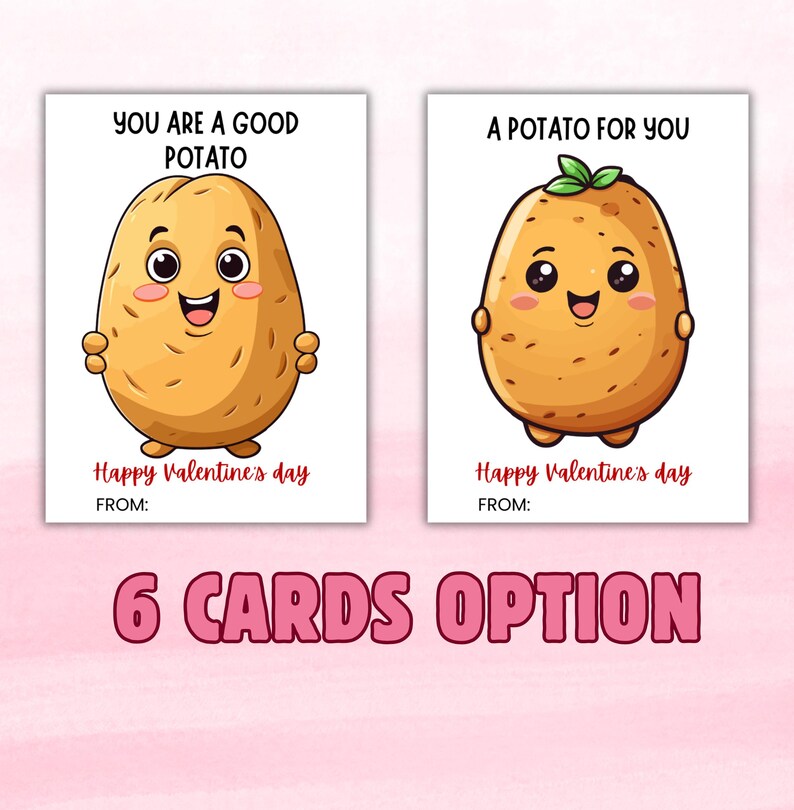Funny Potato Valentines, Valentine's Day Cards for Kids, Printable ...