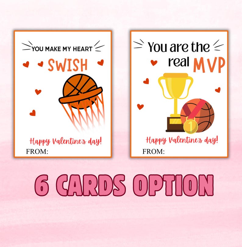 Printable Basketball Valentine Cards, Valentine Sport Card Gift, Kids ...