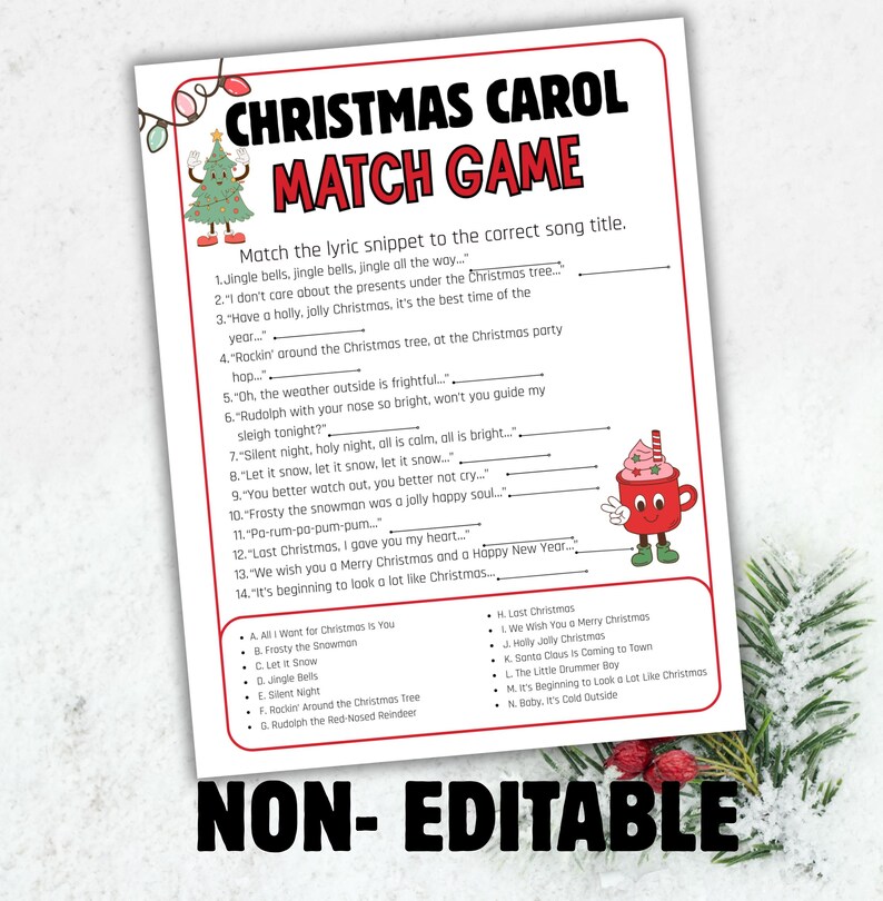 Christmas Carol Game, Printable Christmas Game, Christmas Song Trivia ...