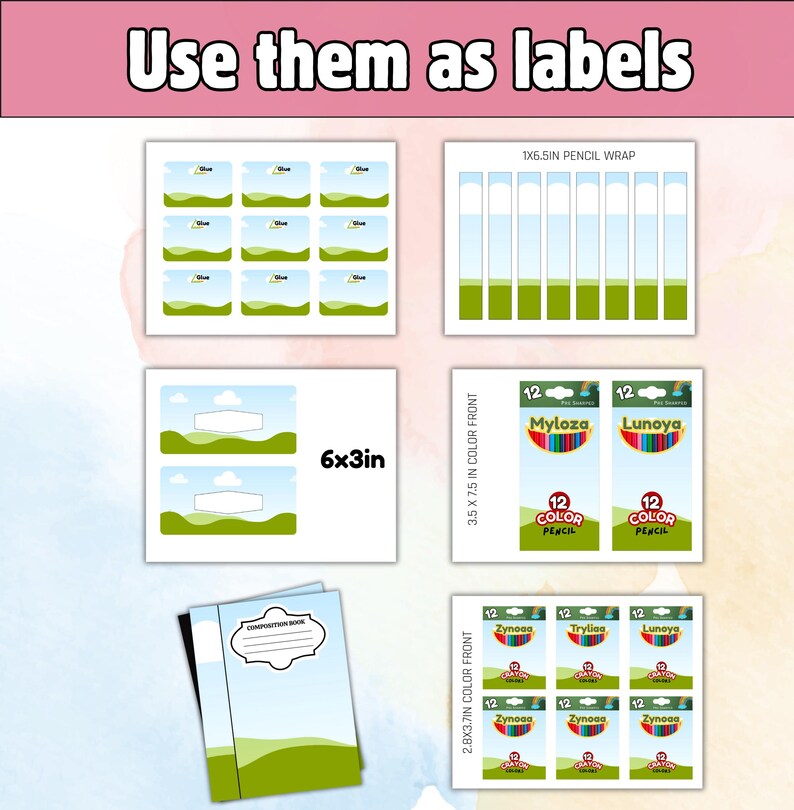 Editable School Supplies Label Template Bundle, Custom School Supplies ...