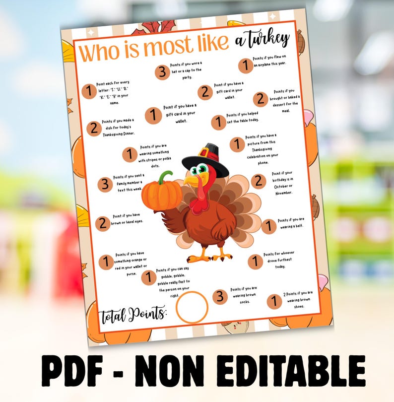 Who is Most Like a Turkey Game Printable, Funny Thanksgiving Party Game ...