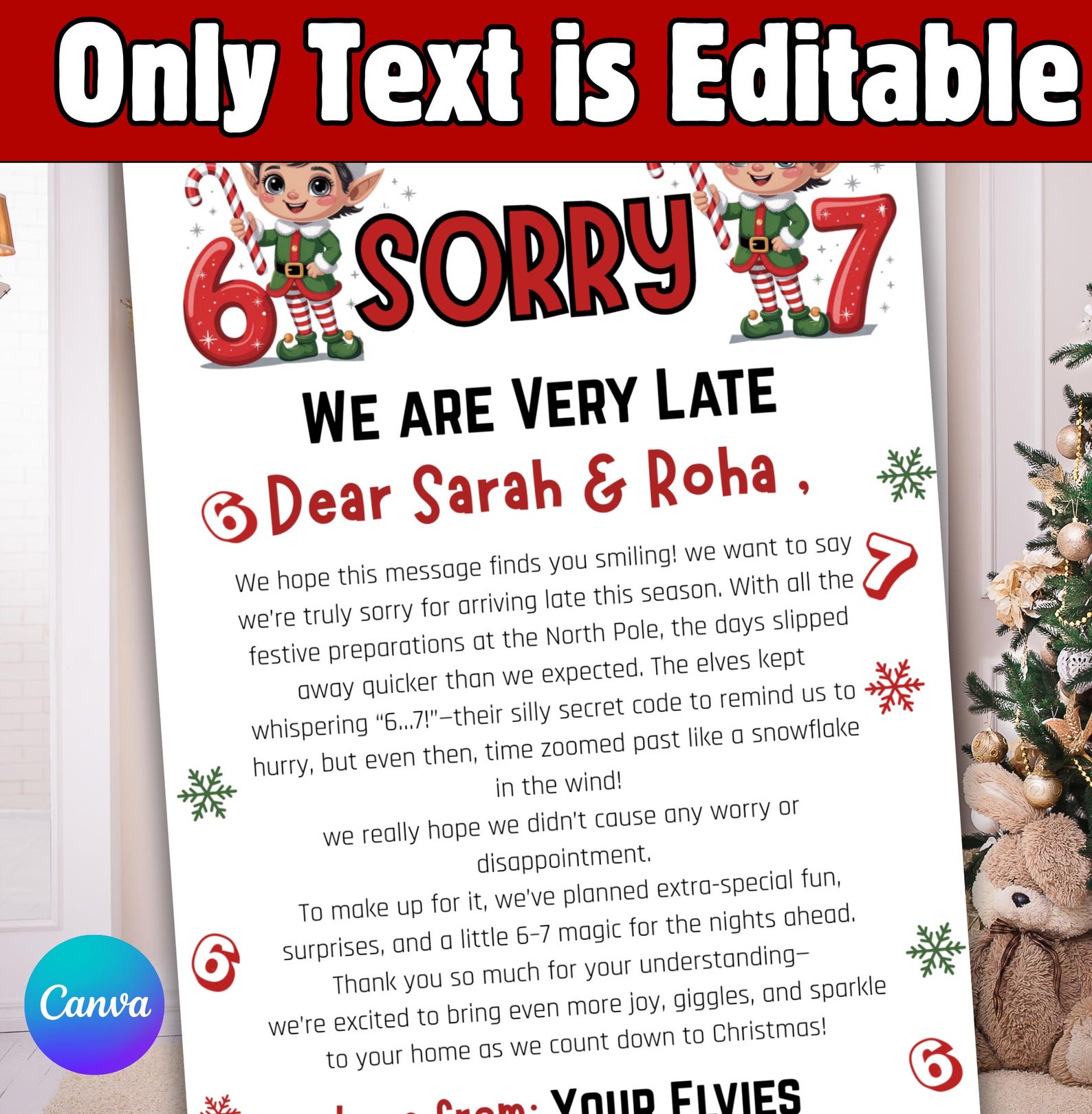 Printable 6-7 Elf Late Arrival Letter, Six Seven Trending Meme ...