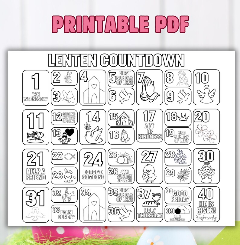 Lenten Coloring Countdown | 40-day Lent Printable | Christian Lent ...