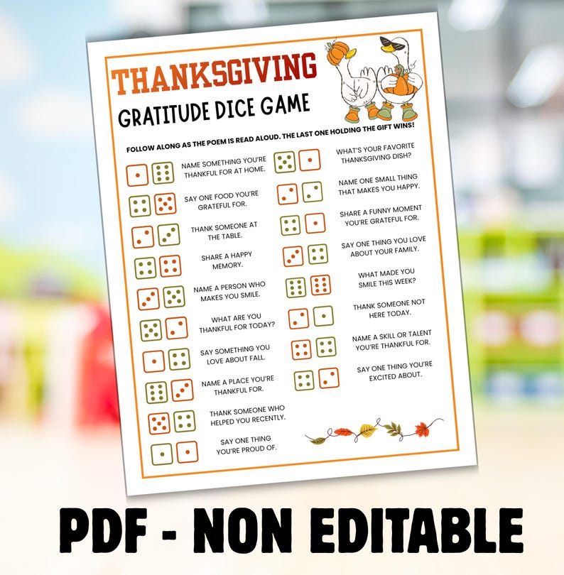 Thanksgiving Gratitude Dice Game, Printable Thanksgiving Games ...