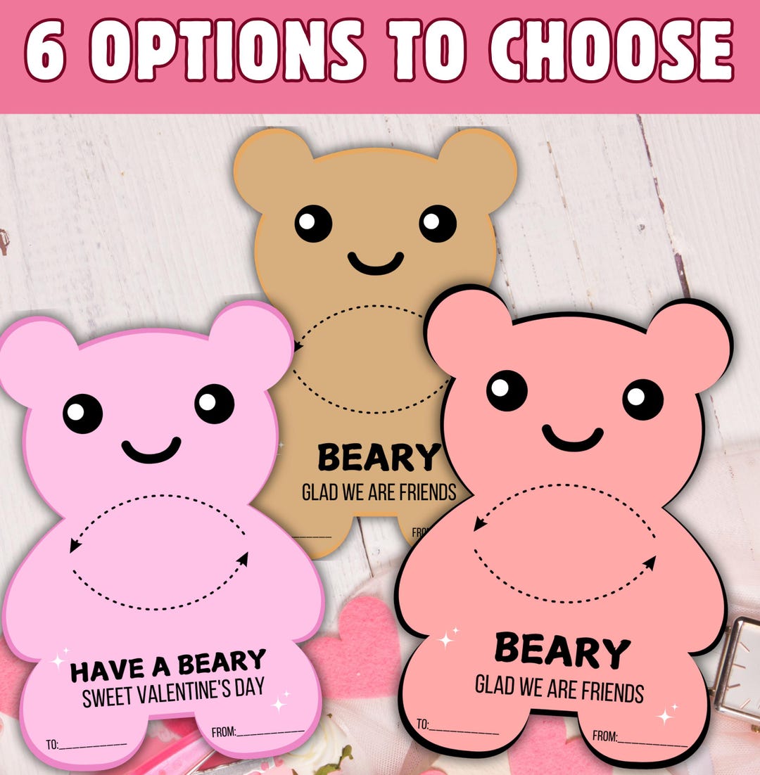 Gummy Bears Valentine Card Printable Adorable Personalized Classroom ...