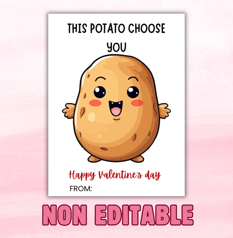 Funny Potato Valentines, Valentine's Day Cards for Kids, Printable ...