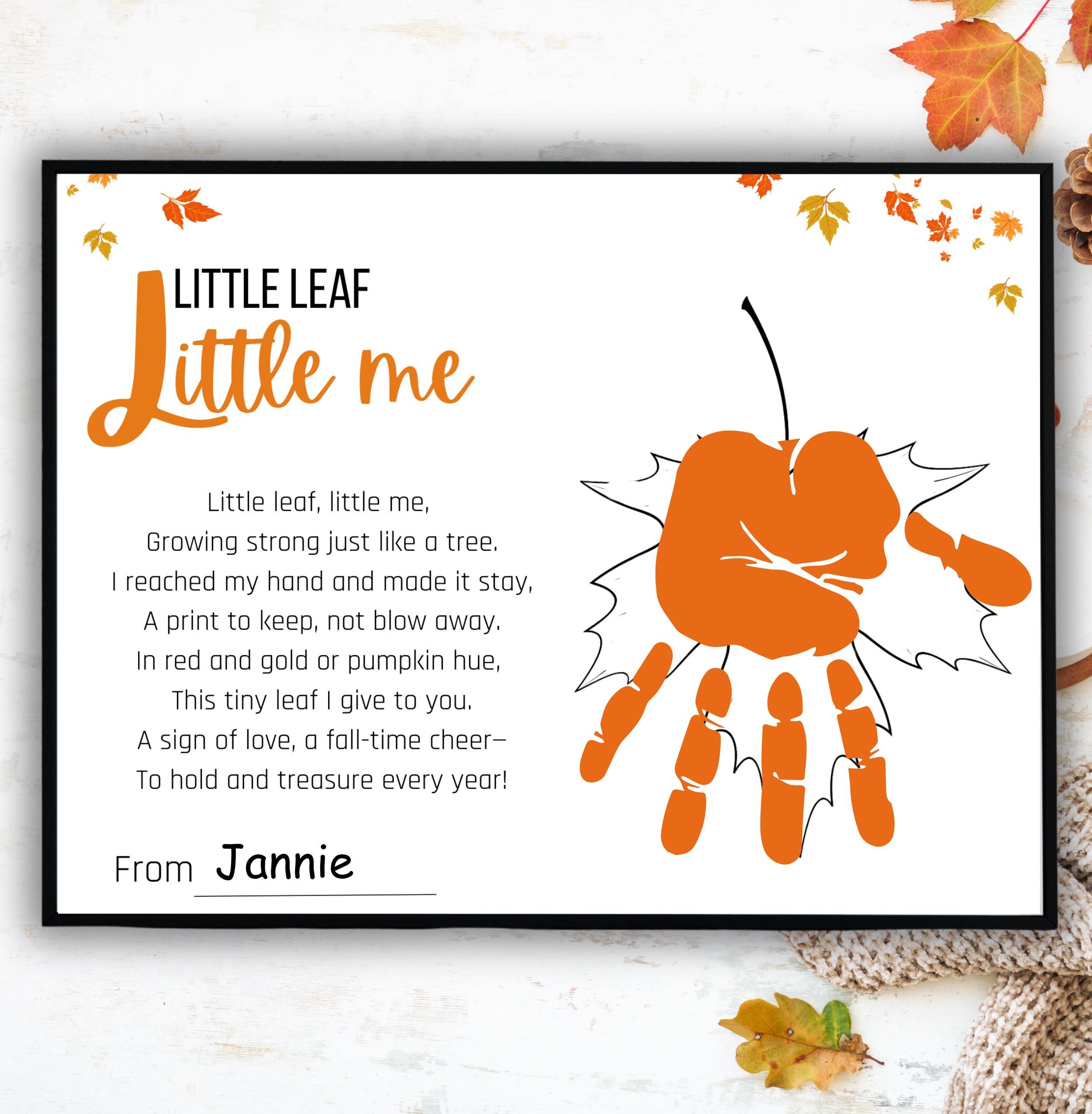 A Little Leaf Poem Handprint Printable, DIY Pumpkin Kids Poem Craft ...