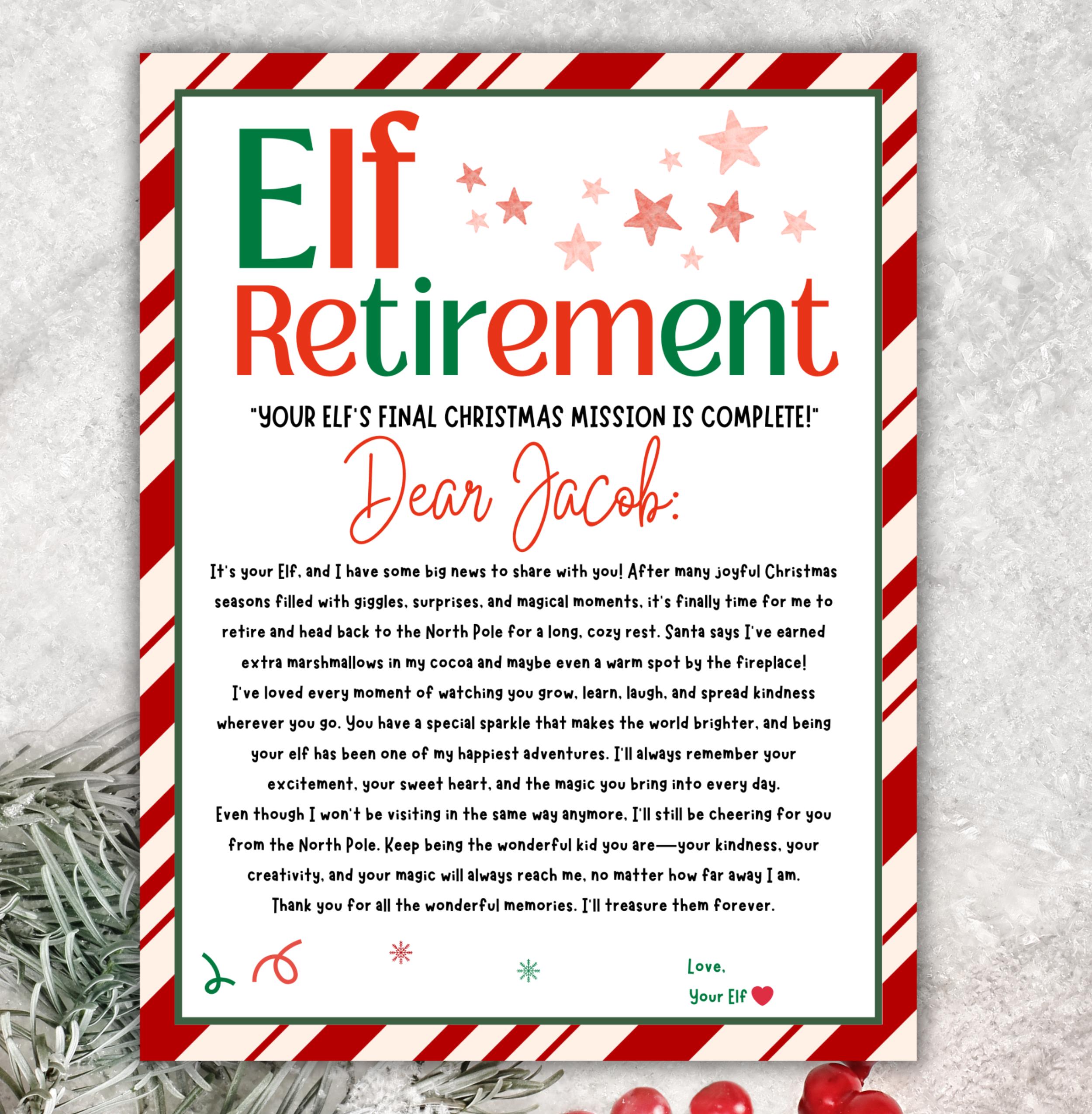 Editable Elf Retirement Letter, Elf Not Visiting, Elf New Mission ...