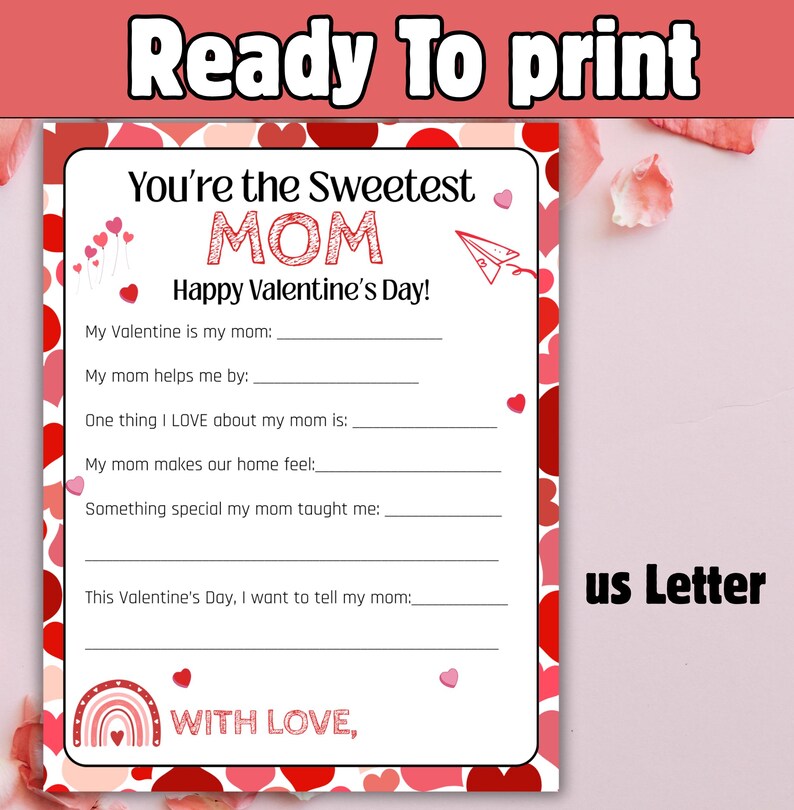 Valentine’s Day Card for Mom Printable | Sweetest Mom Valentine Gift ...