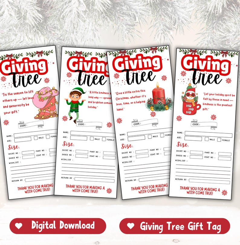 Christmas Giving Tree Gift Tag Printable Editable Donation Slip for ...